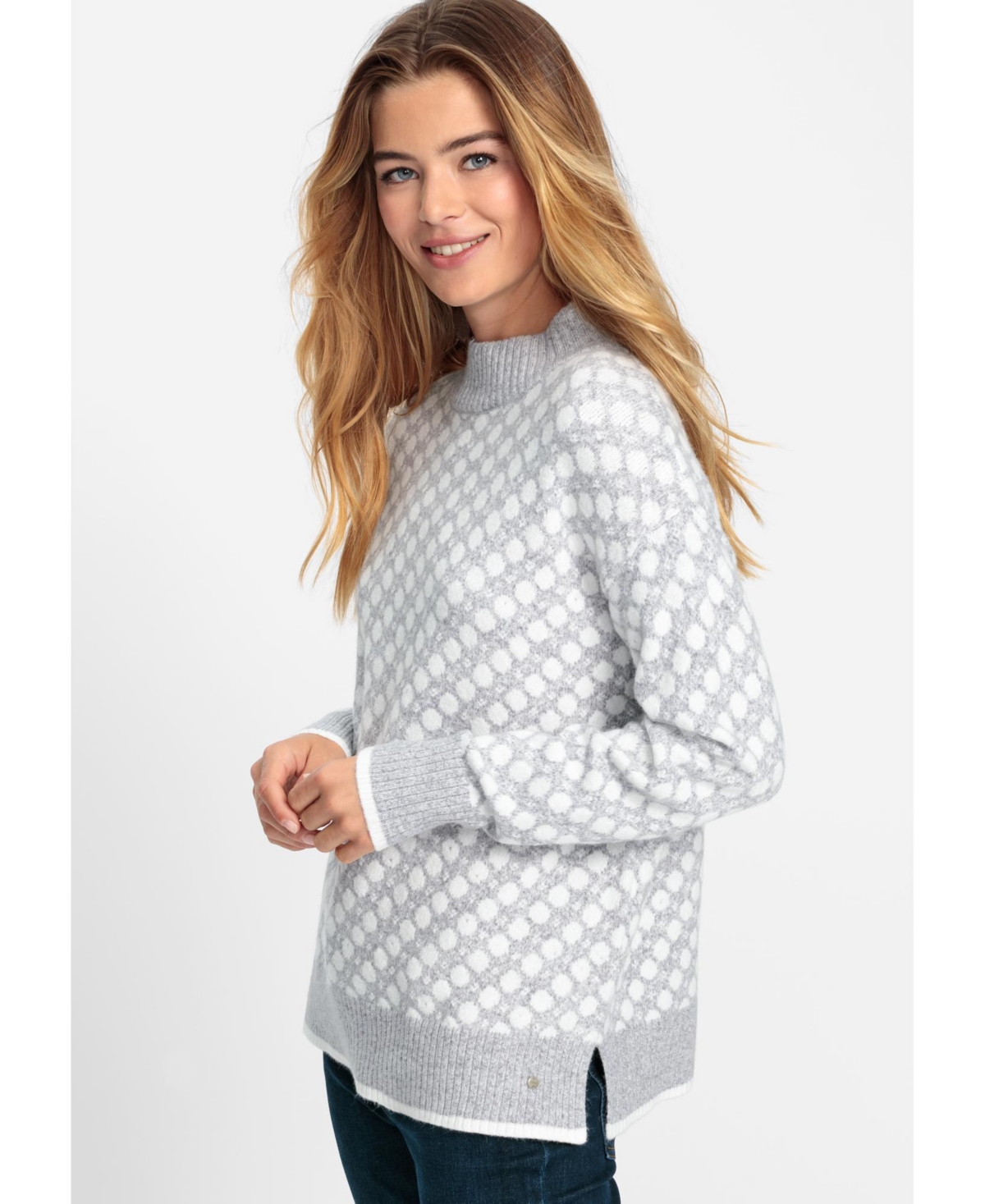 Click here for Olsen Womens Polkadot Funnel Neck Sweater - Pearl... prices