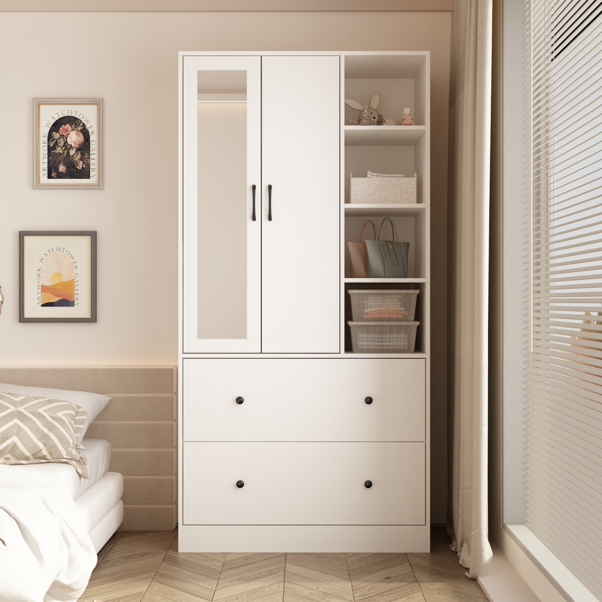 Click here for Famapy White Wood Armoires Wardrobe With Mirror  P... prices