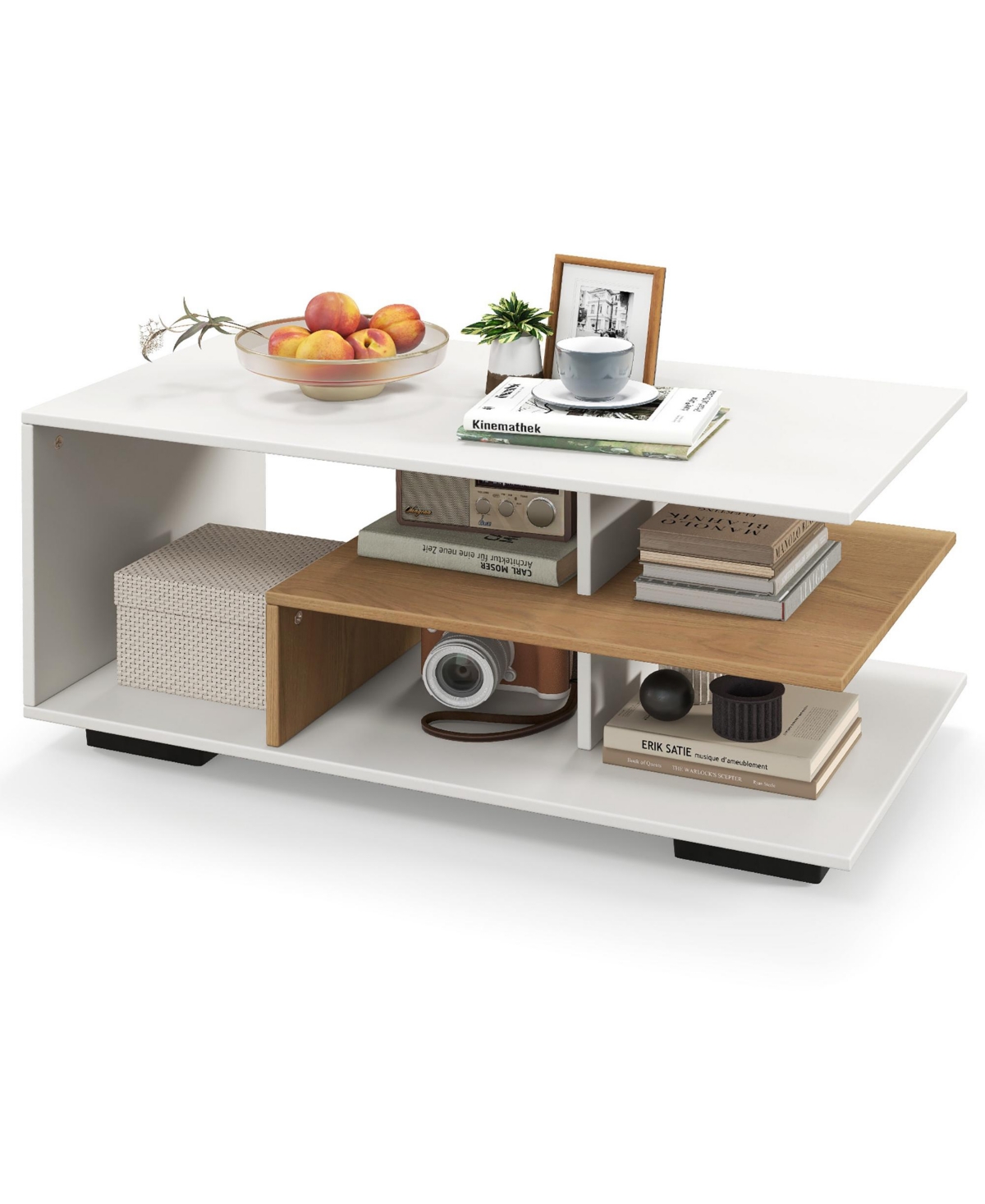 Click here for Gymax Geometric Coffee Table w/ Storage Shelves 3-... prices