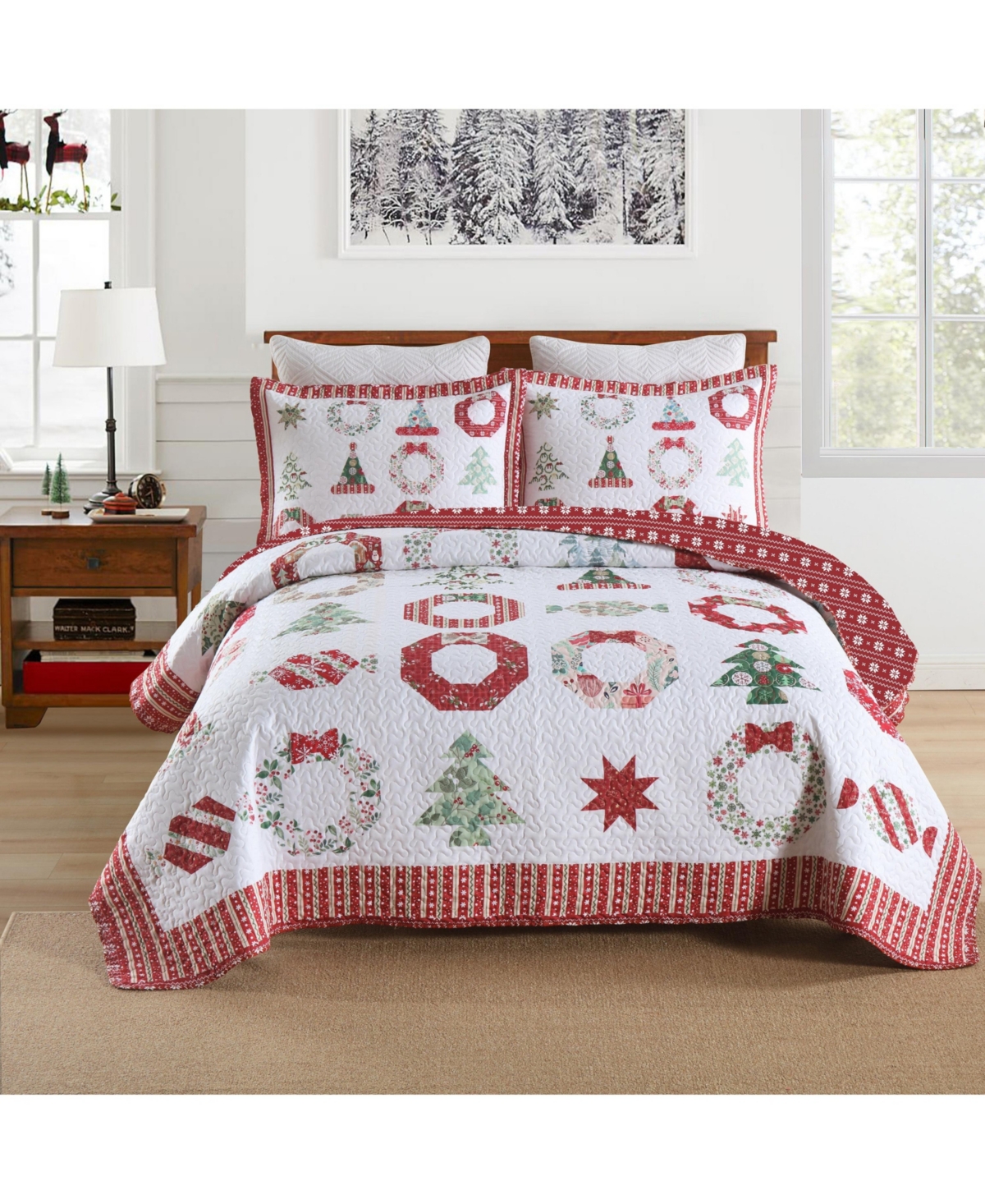 Click here for MarCielo 3 Pcs Winter Red Candy Christmas Quilt Be... prices