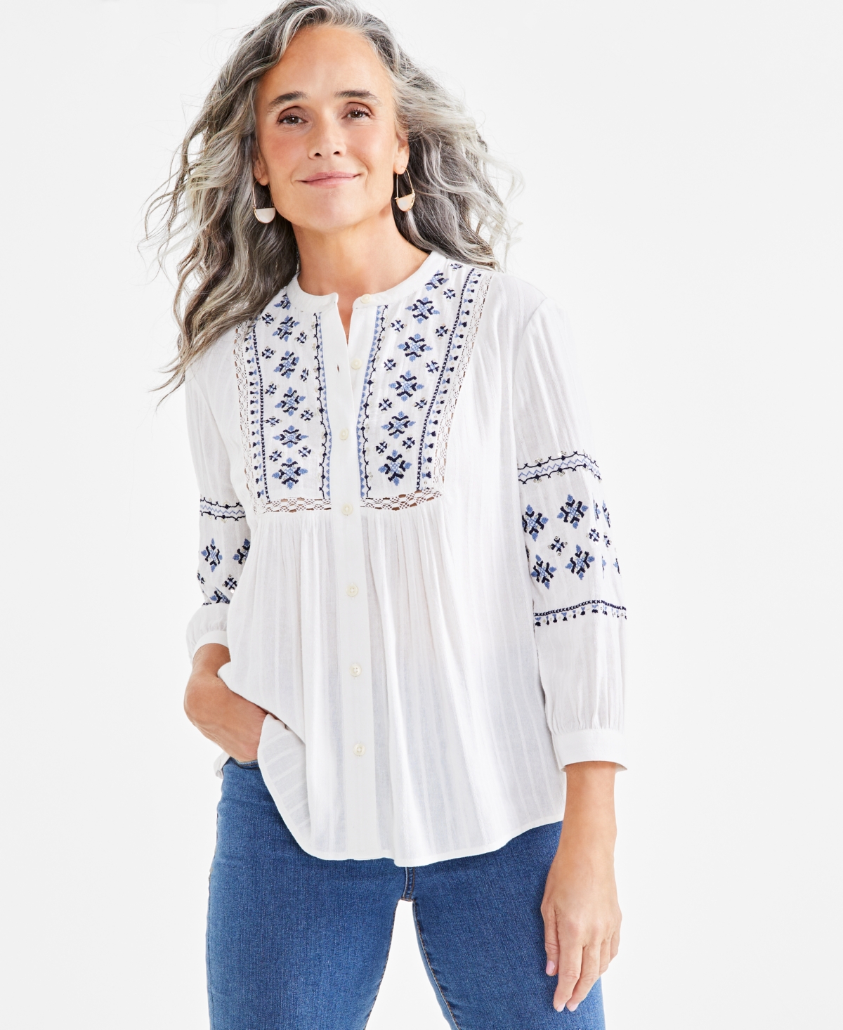 Click here for Style & Co Womens Embroidery Peasant Top  Created... prices