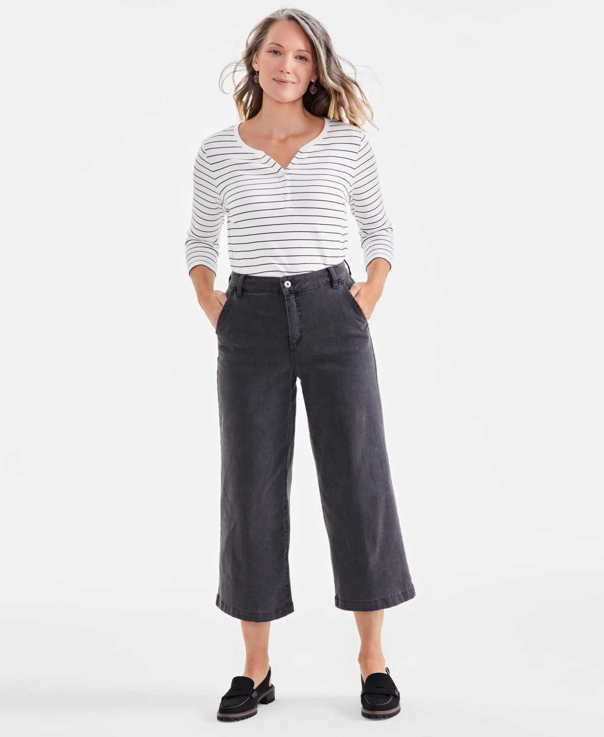 Style & Co Womens High-Rise Wide-Leg Crop Jeans  Created for Macys - Grey