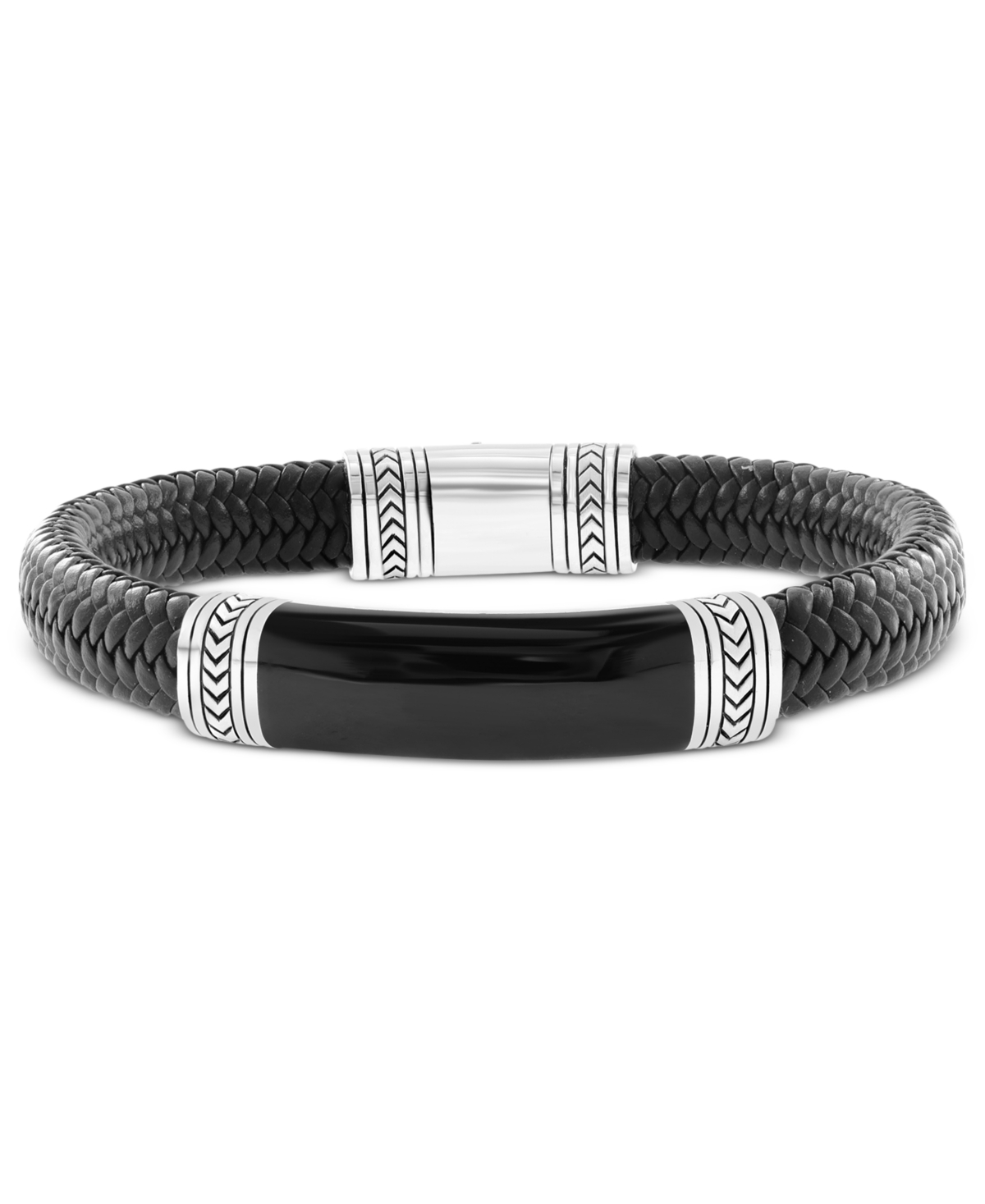 Click here for Effy Mens Onyx & Woven Leather Bracelet in Sterlin... prices
