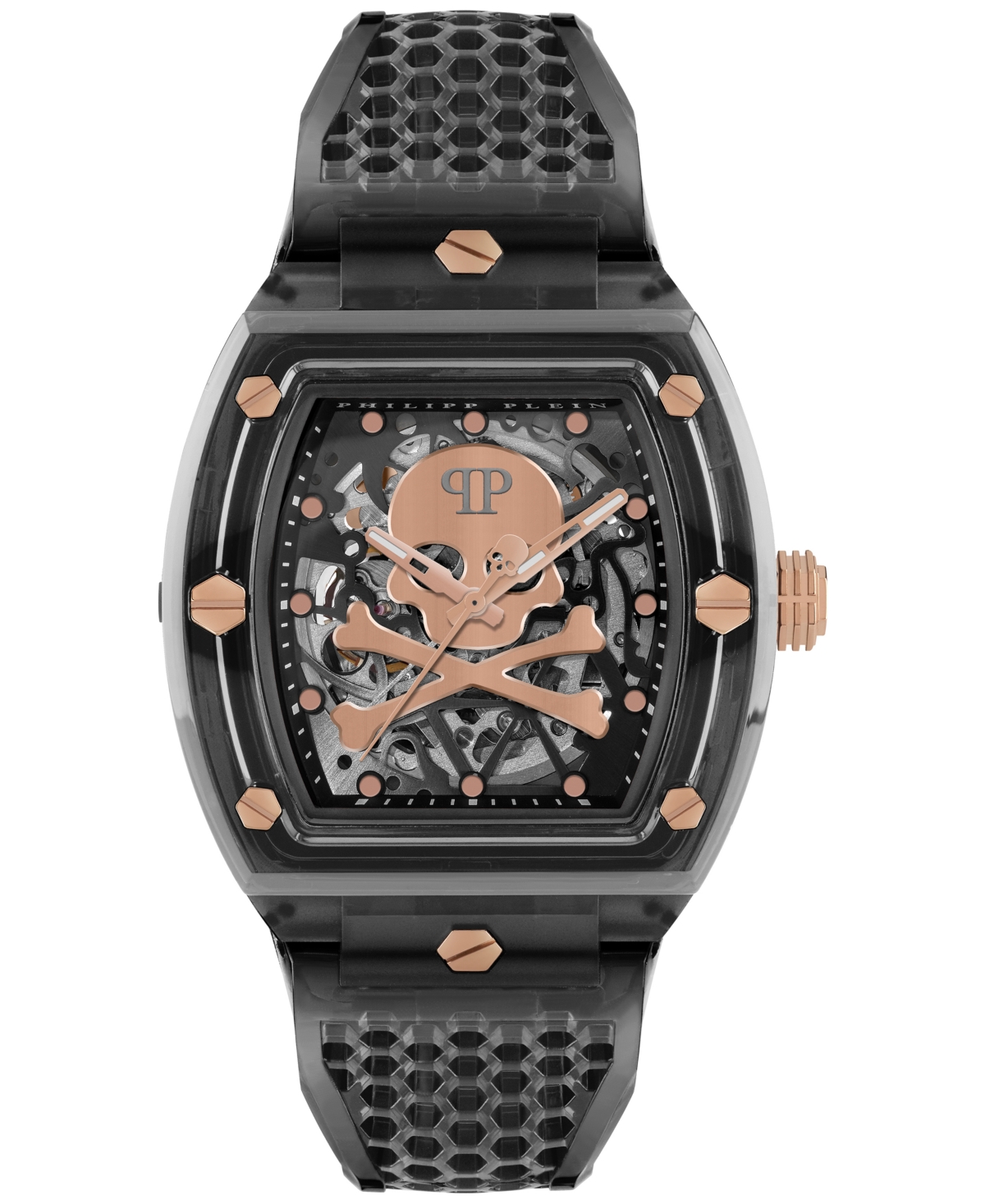 Philipp Plein Mens Automatic Skeleton Gray Tpu Strap Watch 44x56mm - Grey