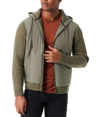 BASS OUTDOOR Men's Mixed Media Zip-Front Hooded Sweater Jacket - Macy's