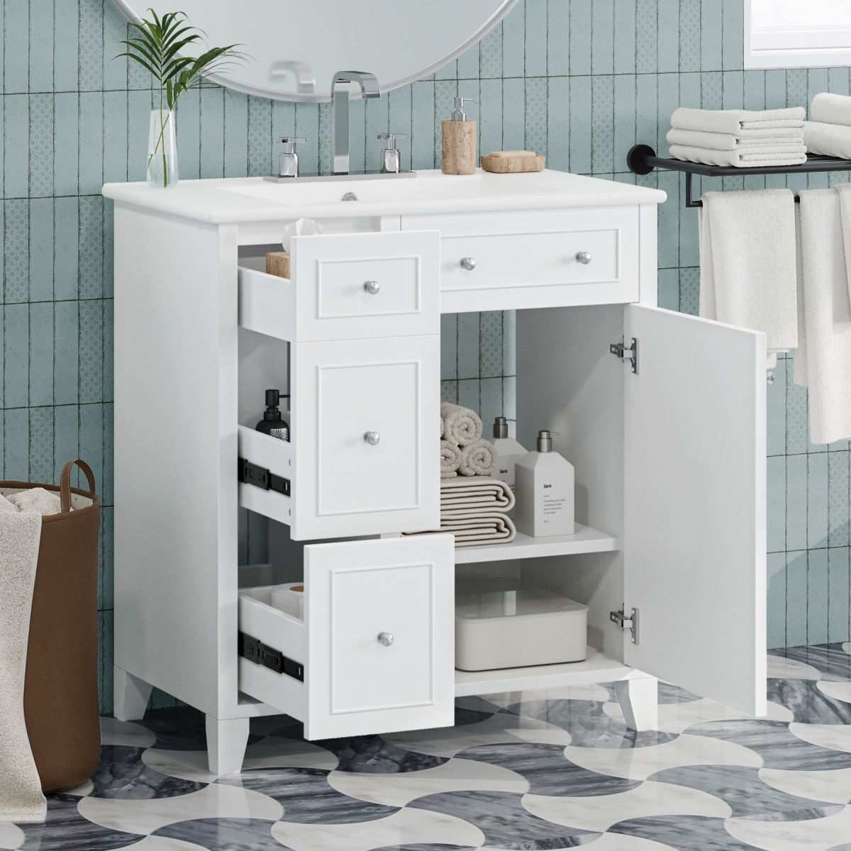 Click here for 30-Inch Bathroom Vanity Cabinet with Ceramic Basin... prices