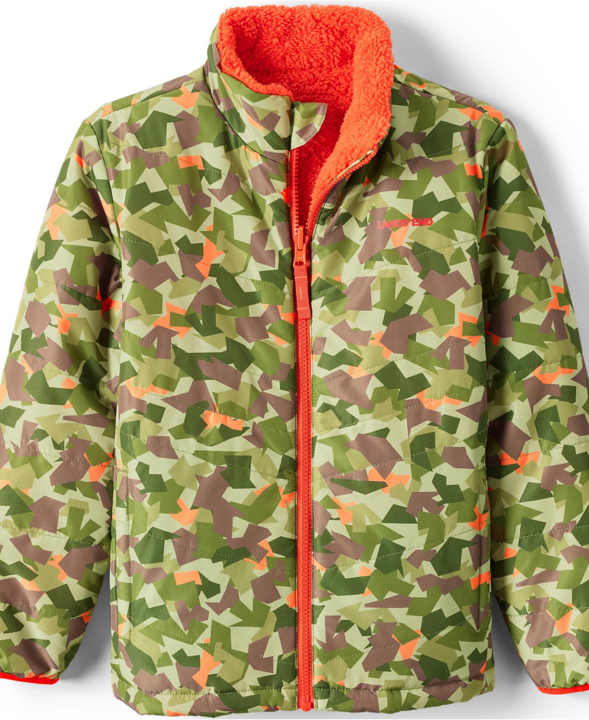 Click here for Lands End Boys Reversible Fleece Puffer Jacket - G... prices