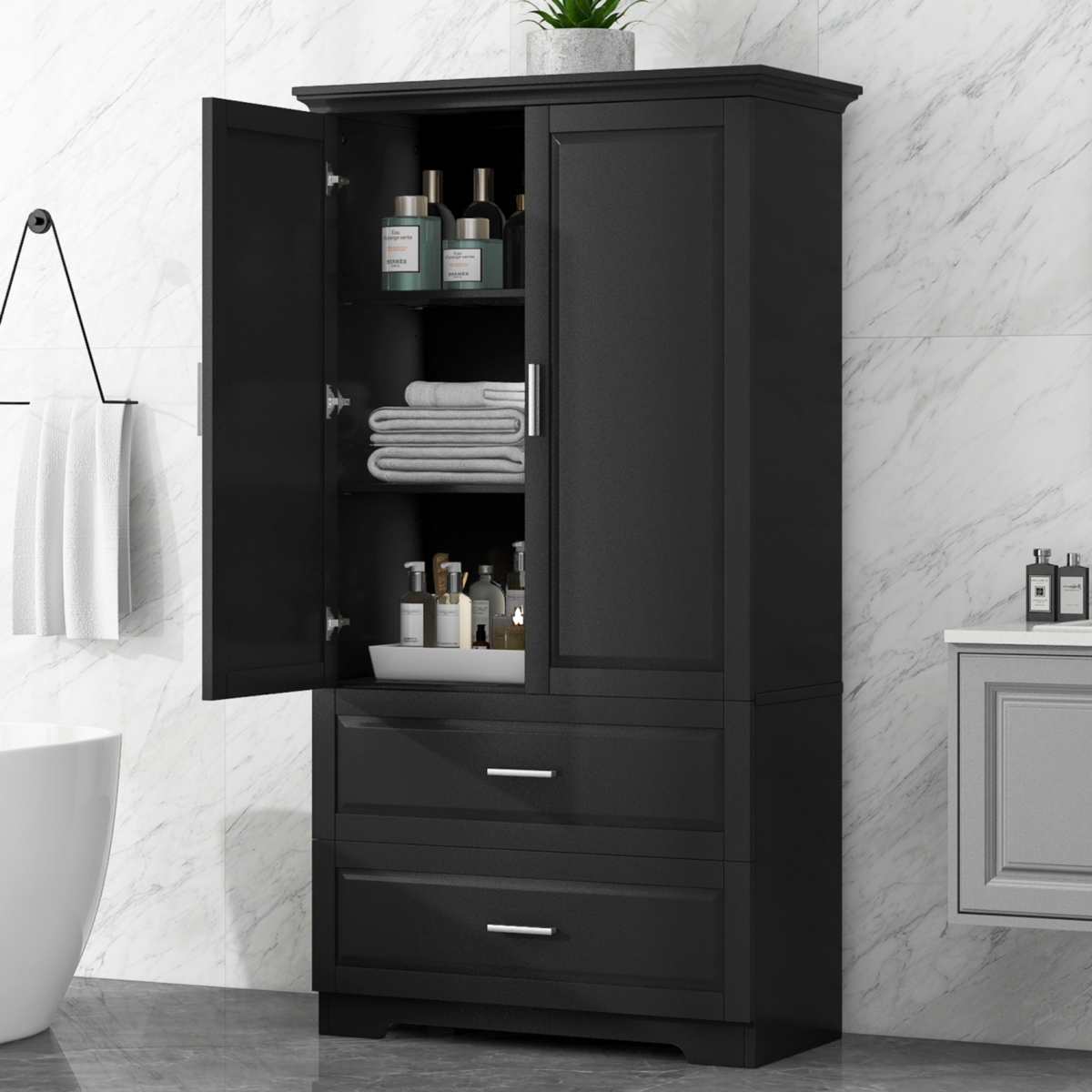 Click here for Streamdale Modern Black Bathroom Cabinet with Adju... prices