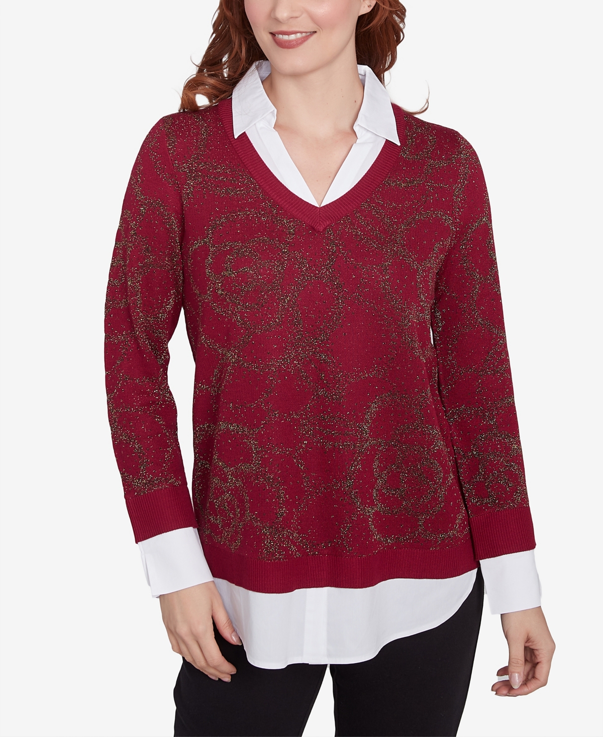 Click here for Ruby Rd. Petite Metallic Floral Layered Shirt Coll... prices