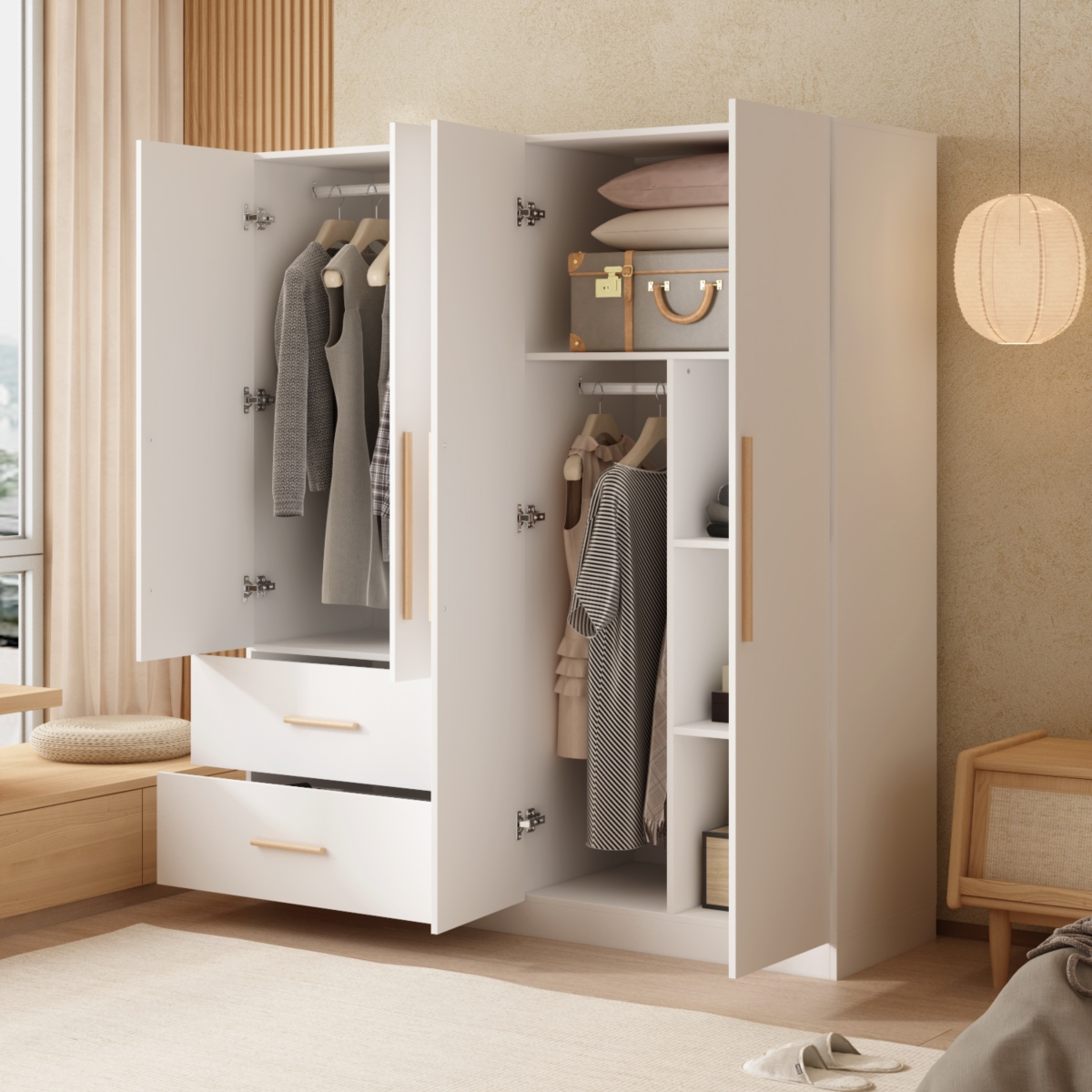 Click here for Famapy White 4-Door Big Wardrobe Armoires with Han... prices