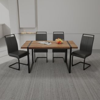 Simplie Fun 59" Rural Industrial Rectangular MDF Wood Color Dining ...