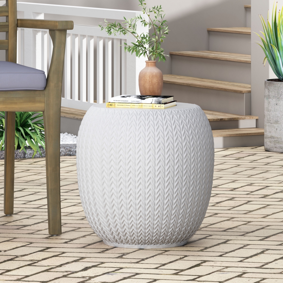 Click here for Streamdale Rustic Braided Concrete Side Table Outd... prices
