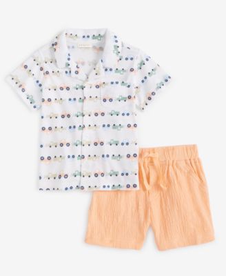 First Impressions Baby Boys Collared Cars-Print Shirt & Shorts, 2 Piece Set, Exclusively at Macy ...