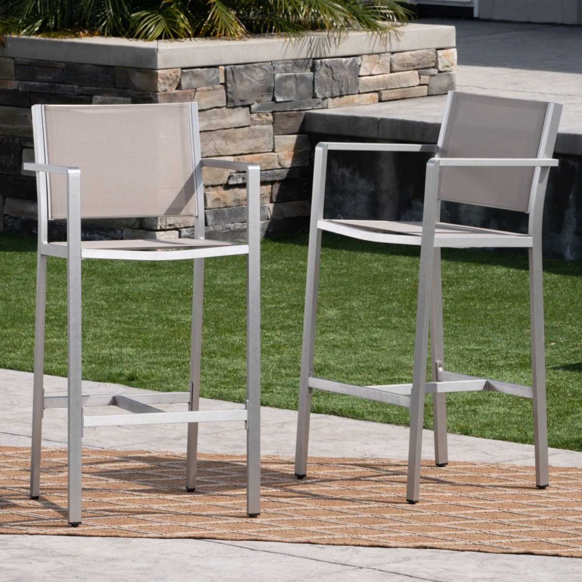 Click here for Streamdale Silver-Framed Grey Mesh Barstools (Set... prices