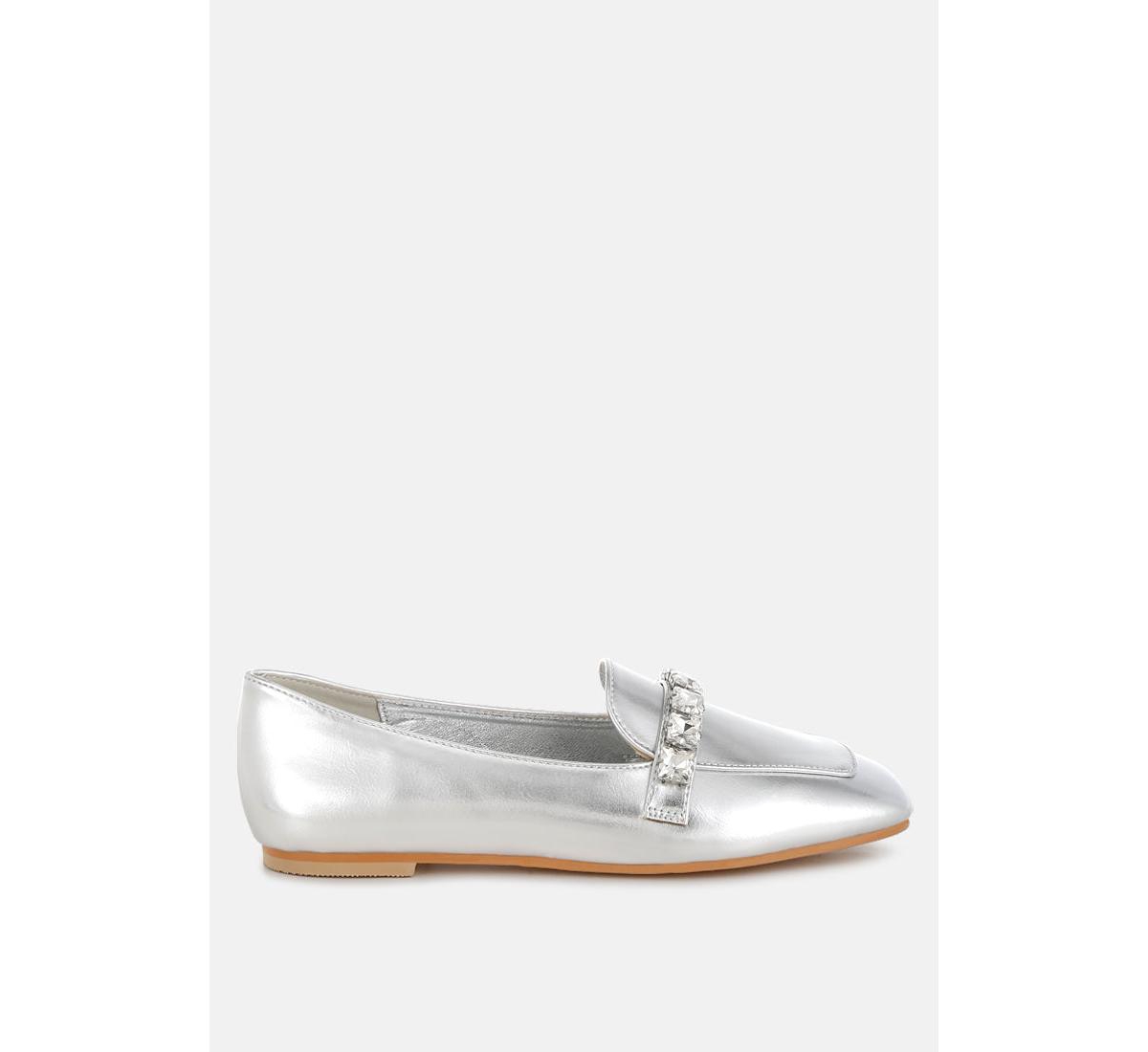 Click here for Celosia Metallic Diamante Strap Loafers - Silver prices