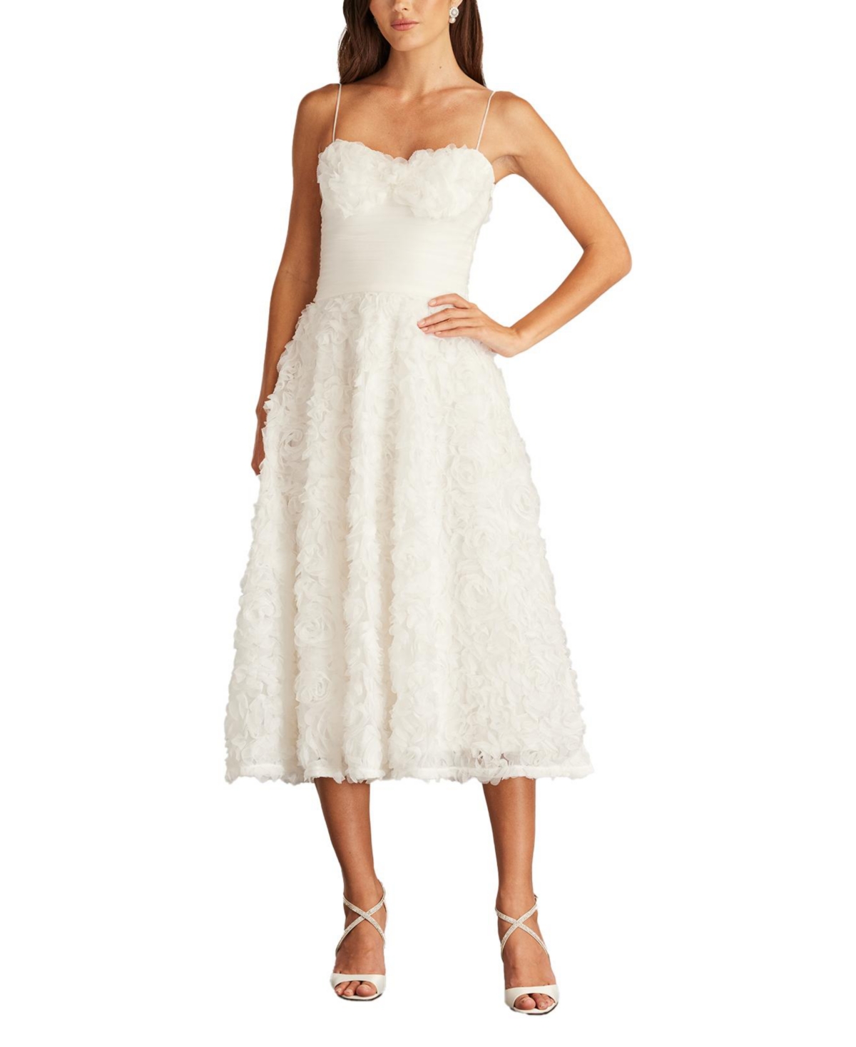 Click here for Tadashi Shoji Womens Greer Rosette Appliqu Midi Dr... prices