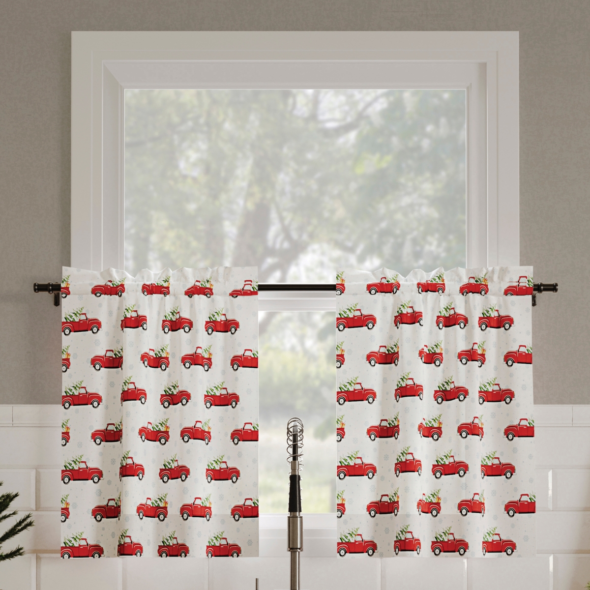 Click here for Christmas Pickup Truck Semi-Sheer Rod Pocket Kitch... prices