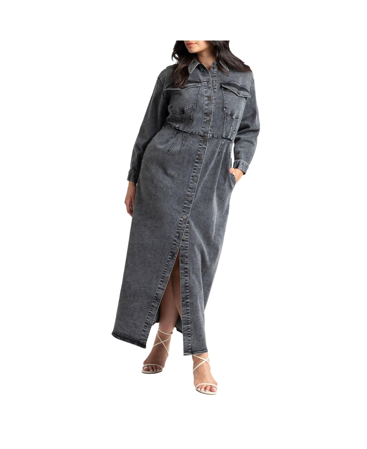 Click here for Eloquii Womens Plus Size Denim Fitted Dress - Blac... prices