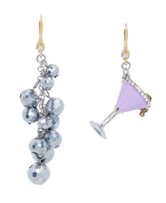 Betsey Johnson Faux Stone Midnight Magic Martini Mismatch Drop Earrings - Macy's