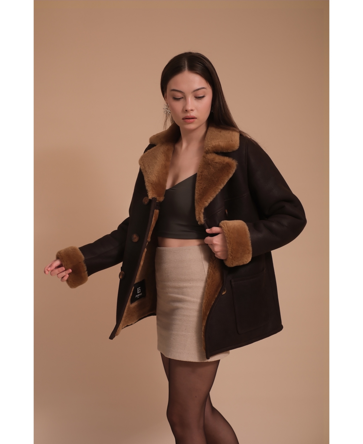 Click here for Furniq Uk Womens Leather Sheepskin Peacoat  Brown... prices