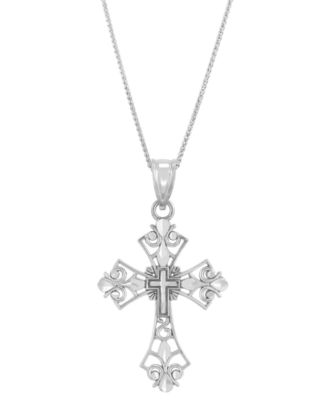Ornate Openwork Cross 18 Pendant Necklace in 14k White Gold
