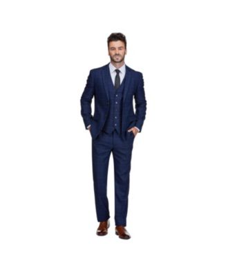 Gino Vitale Men's Slim Fit 3-Piece Blue Windowpane Plaid Suit - Macy's