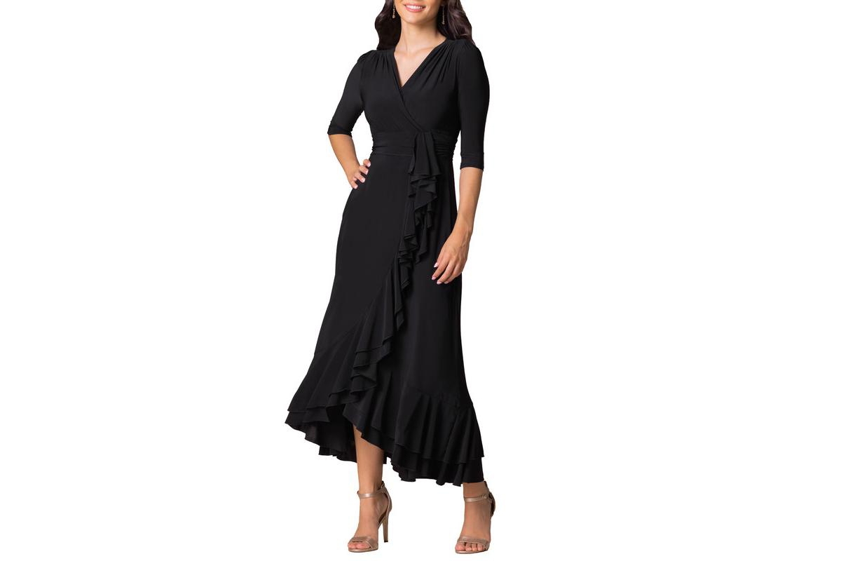 Click here for Kiyonna Womens Veronica Ruffle Evening Gown - Onyx prices