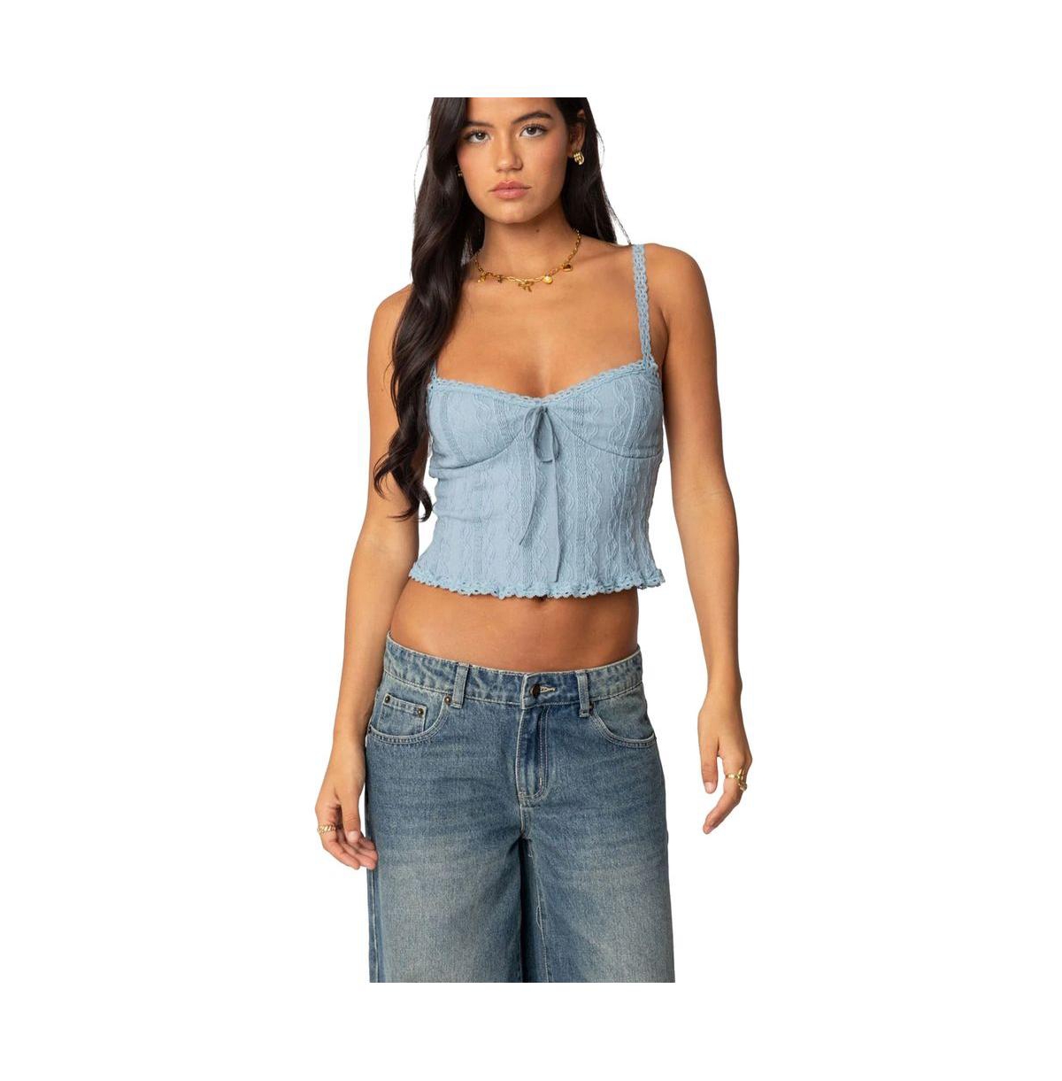 Click here for Edikted Womens Lacey knit tank top - Light-blue prices