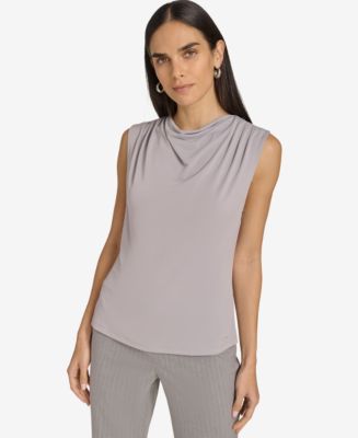 Calvin Klein Women's Cowlneck Pleated-Shoulder Top - Macy's