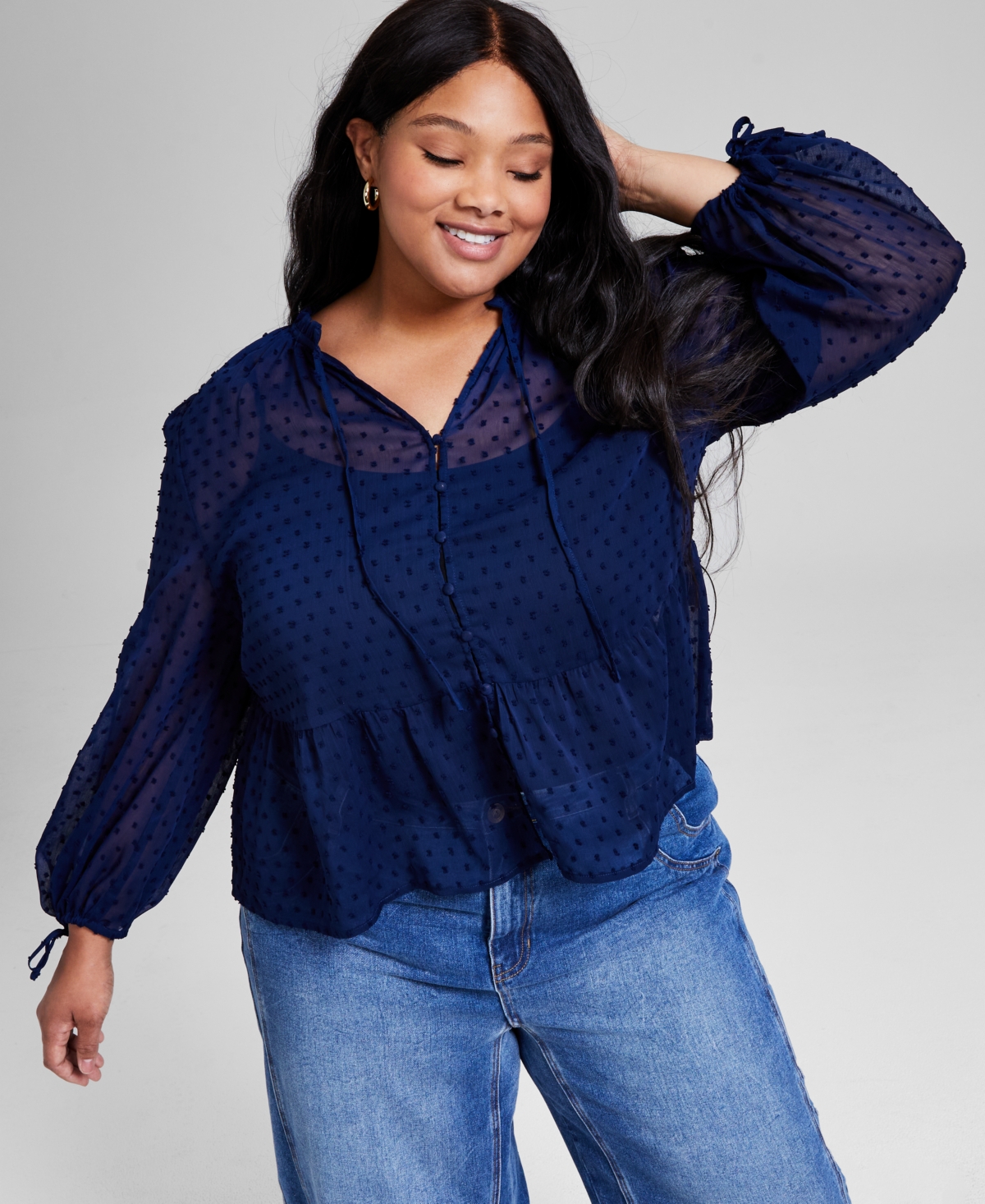 Click here for And Now This Trendy Plus Size Clip-Dot Button-Fron... prices