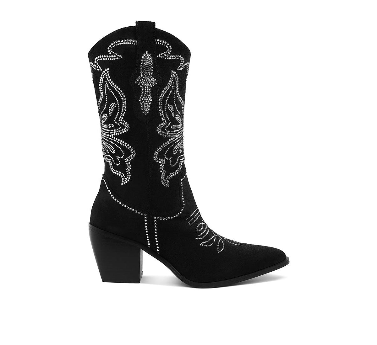 Click here for Latafa Rhinestones Embellished Cowboy Boots - Blac... prices