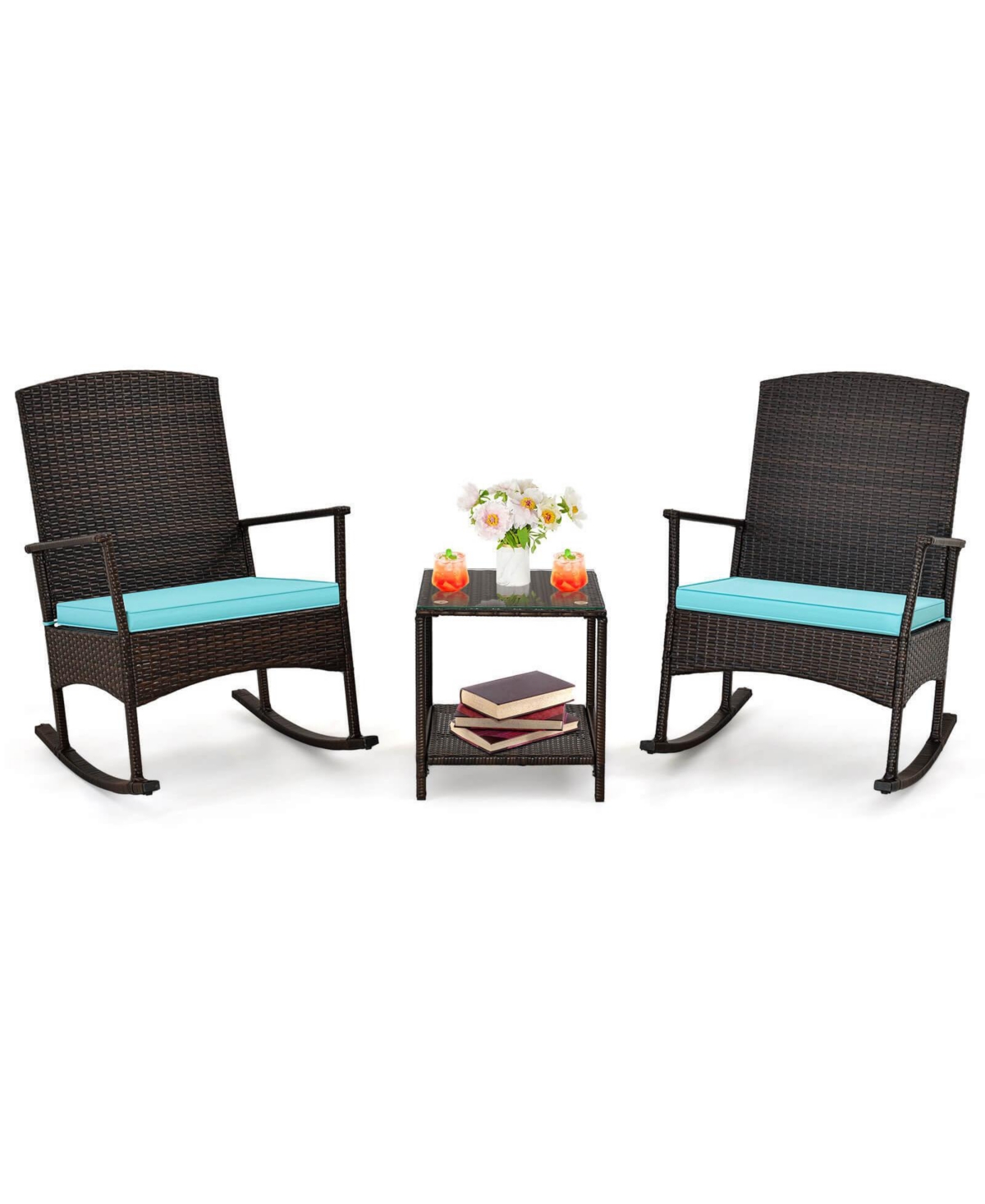 Click here for Sugift 3 Piece Patio Rocking Set Wicker Rocking Ch... prices