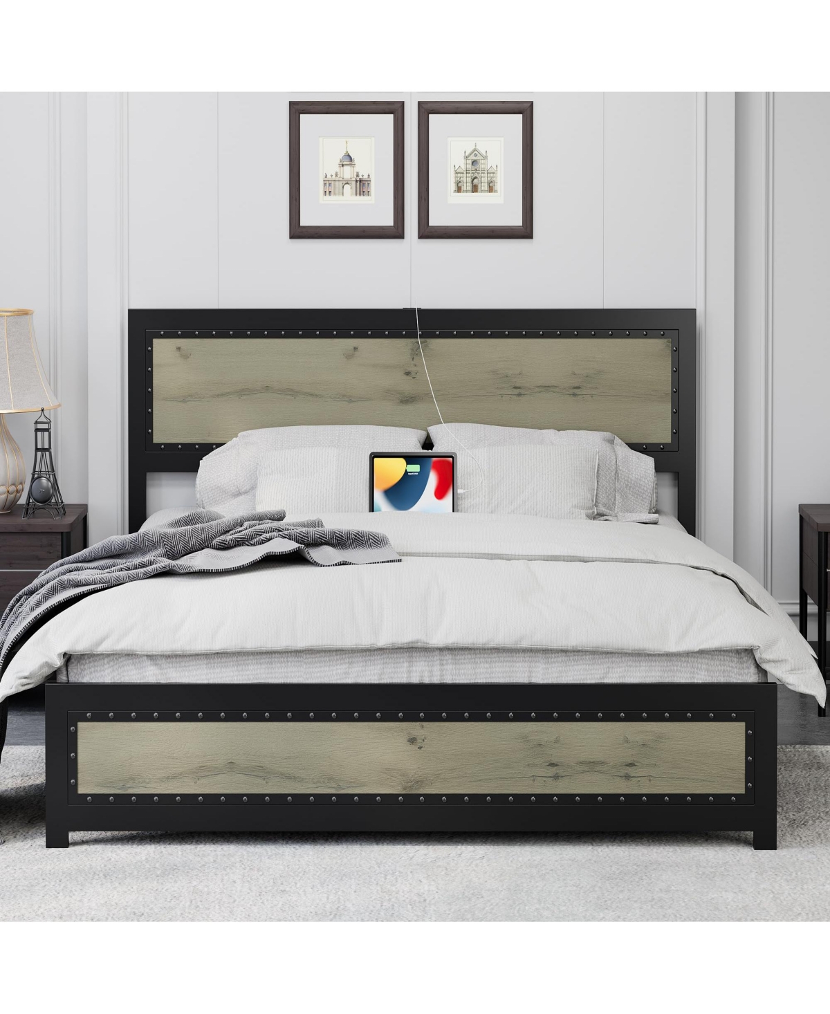 Click here for gaomon King Size Bed Frame with Headboard  Industr... prices