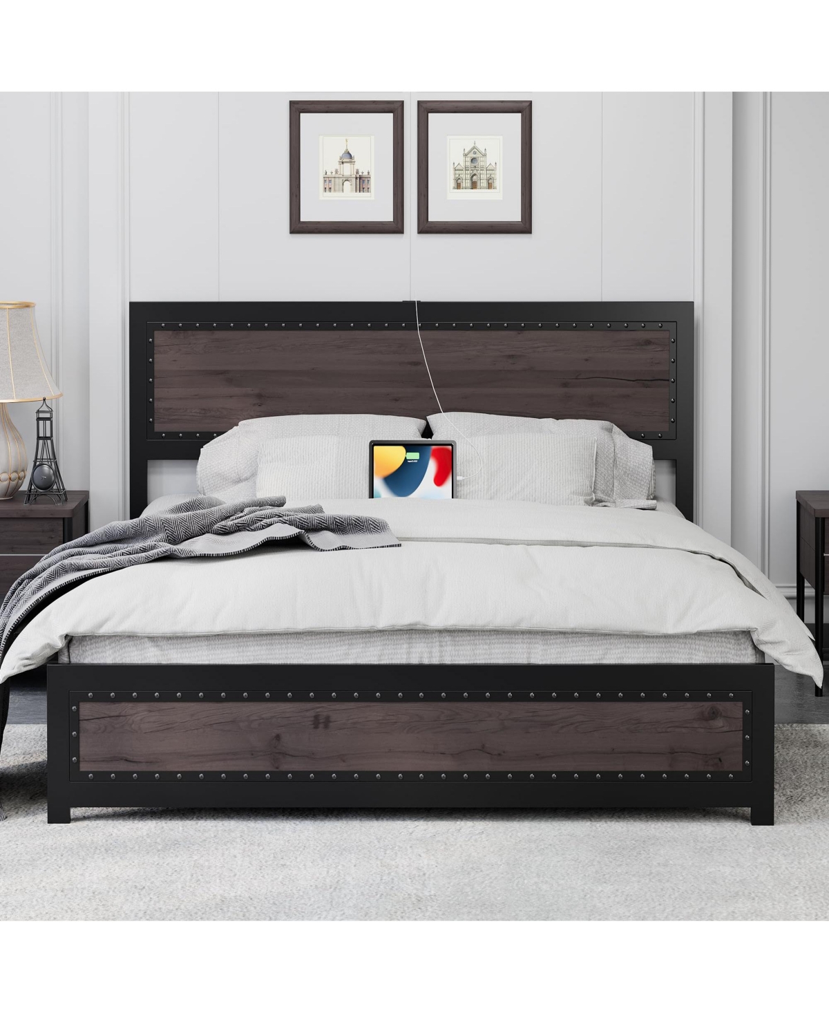 Click here for gaomon King Size Bed Frame with Headboard  Industr... prices