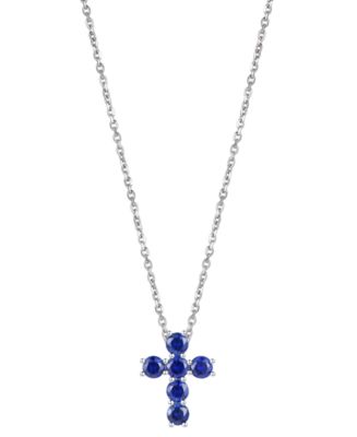 Lab Grown Sapphire Cross 18" Pendant Necklace (3/4 ct. t.w.) in 10k ...