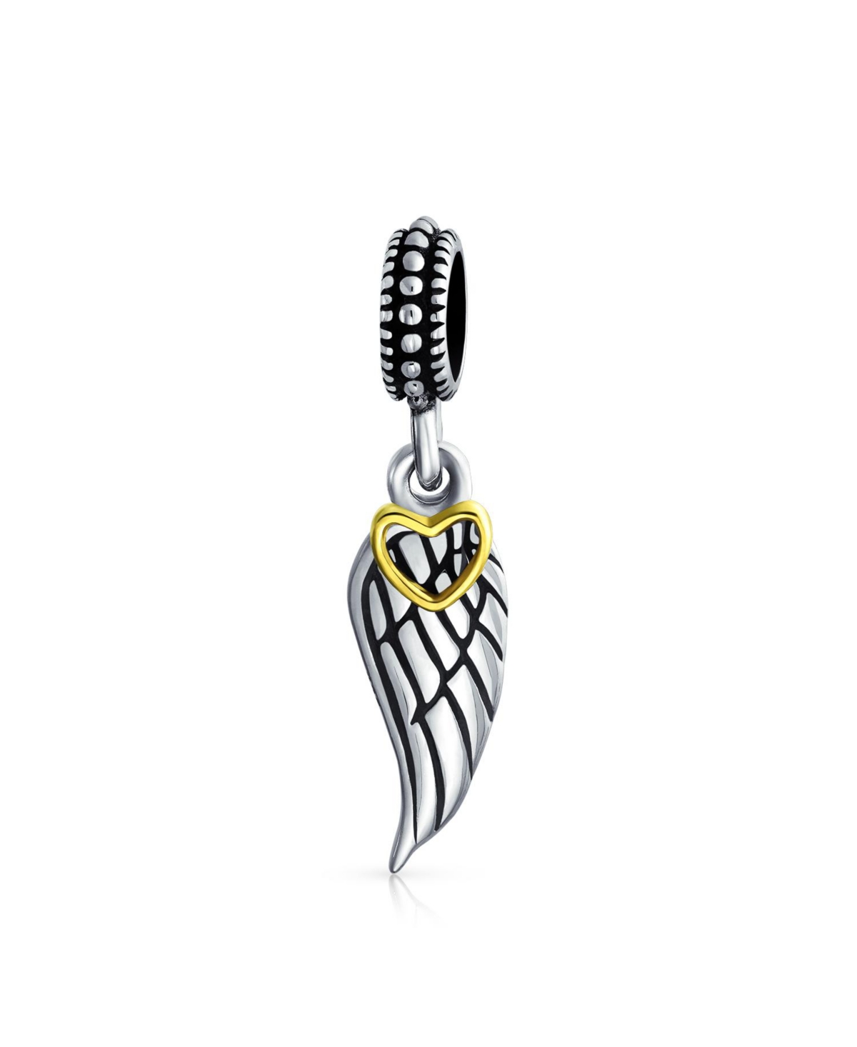 Click here for Bling Jewelry Two Tone Heart Dangle Charm Bead wit... prices