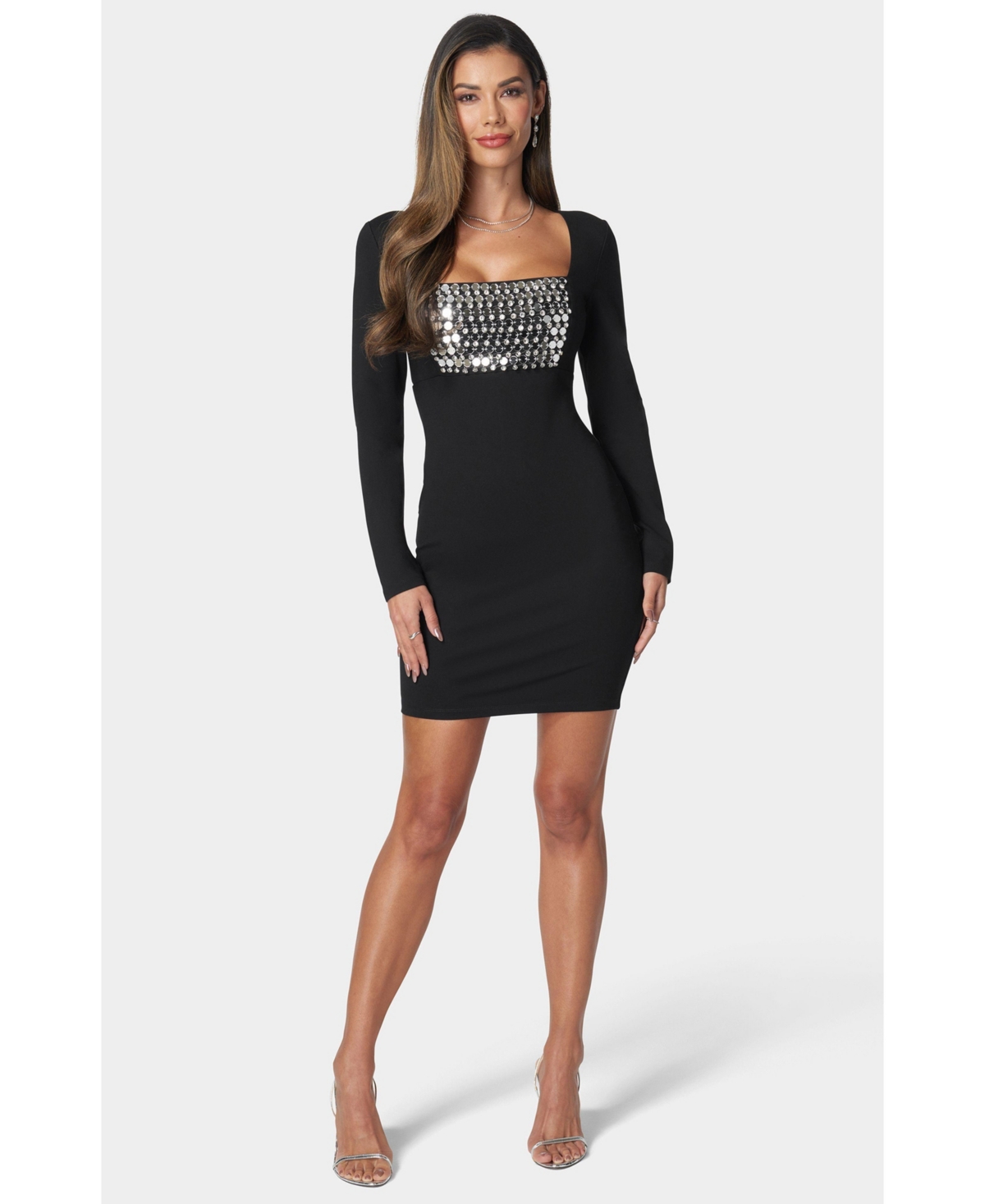 Click here for Bebe Womens Beaded Bodice Mini Dress - Black/silve... prices