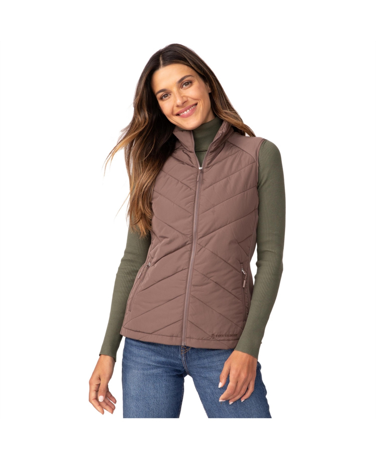 Click here for Free Country Womens Quilted Hybrid Vest - Toffee prices