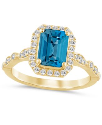 London Blue Topaz (2 ct. t.w.) & Diamond (1/2 ct. t.w.) Halo Bridal Set ...