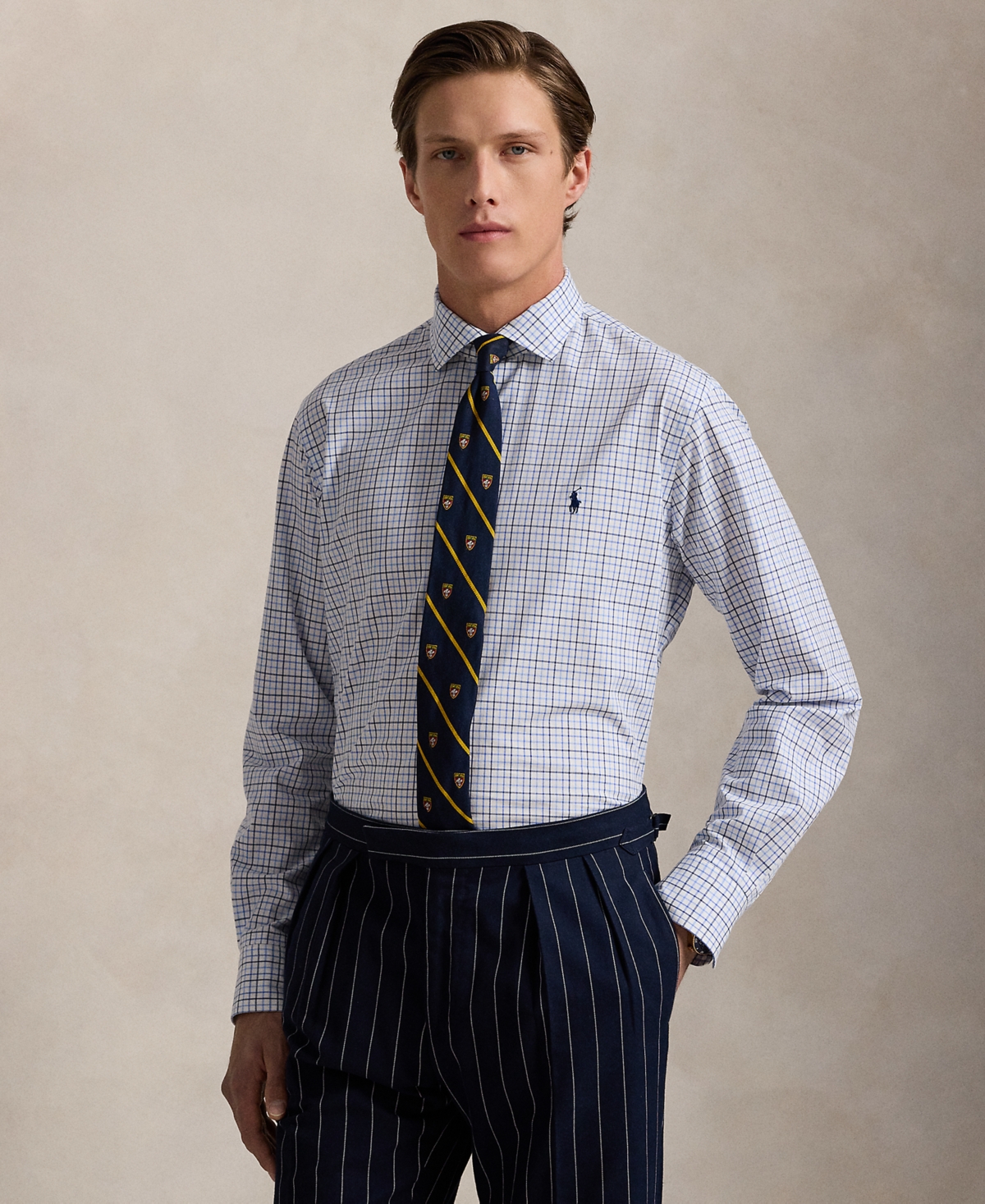Polo Ralph Lauren Mens Slim-Fit Stretch Poplin Shirt - White/blue
