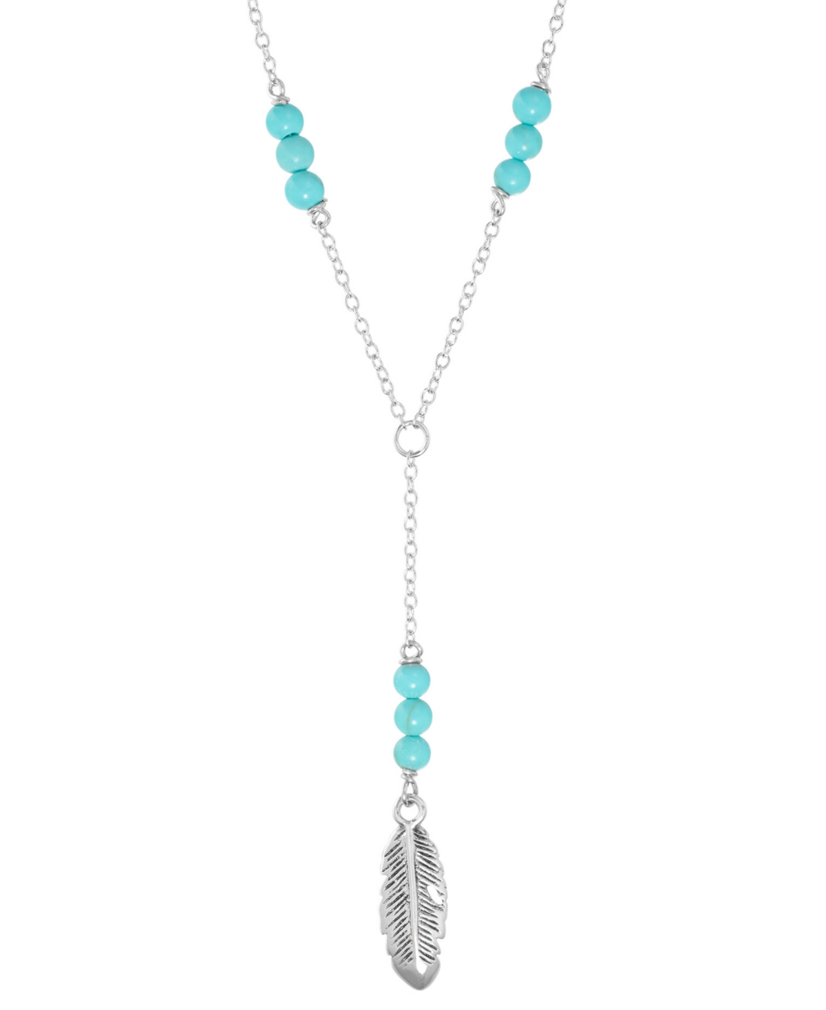 Click here for Simulated Turquoise Feather Lariat Necklace in Ste... prices
