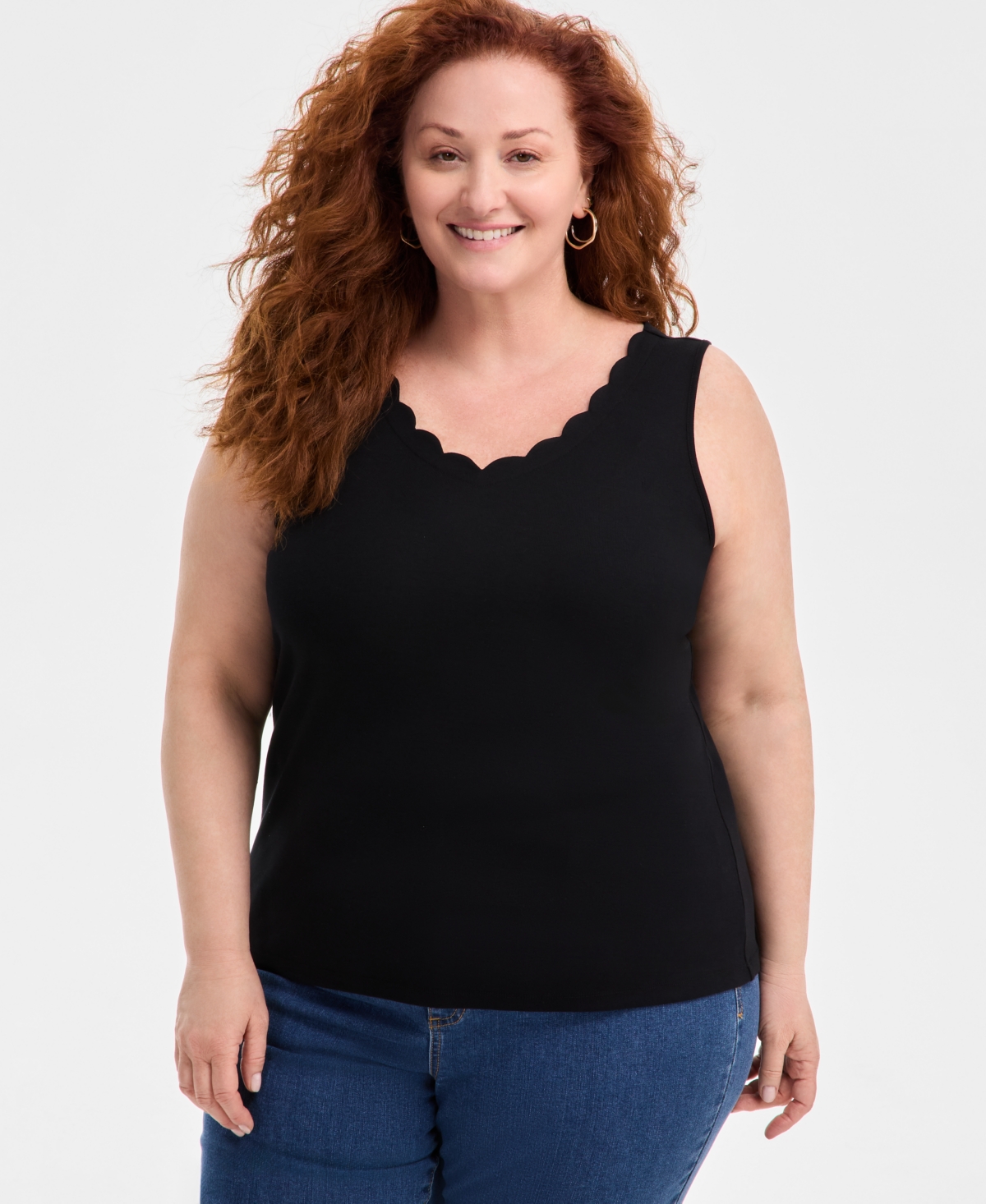 Click here for Style & Co Plus Size Solid-Color Scalloped V-Neck... prices