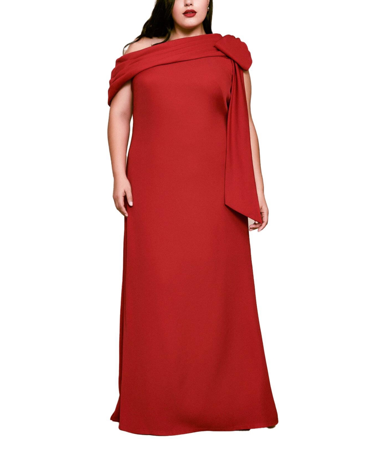 Click here for Tadashi Shoji Plus Size Cassia Bow-Shoulder Crepe... prices