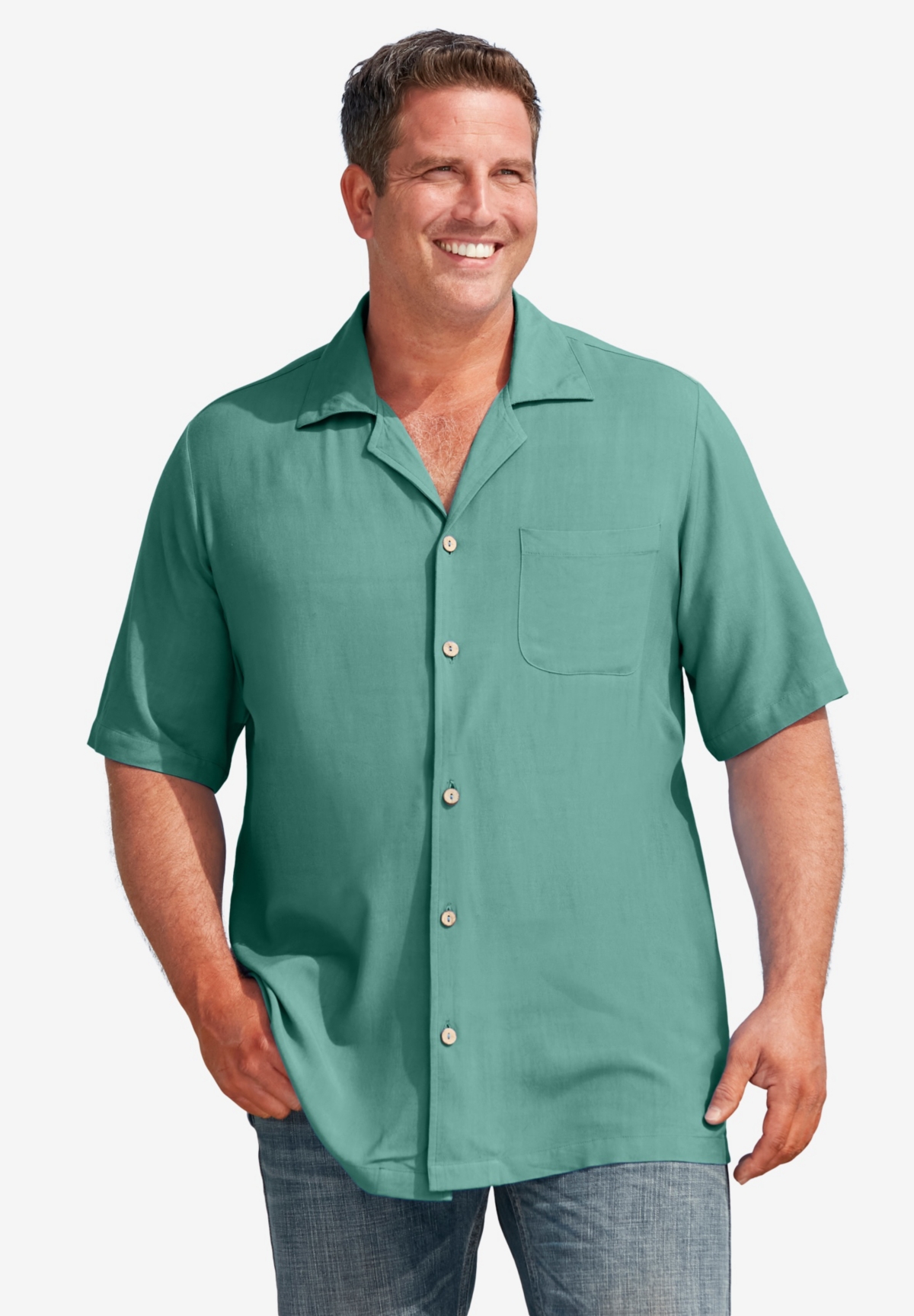 Click here for KingSize Tall Ks Island Solid Camp Shirt - Seafoam prices