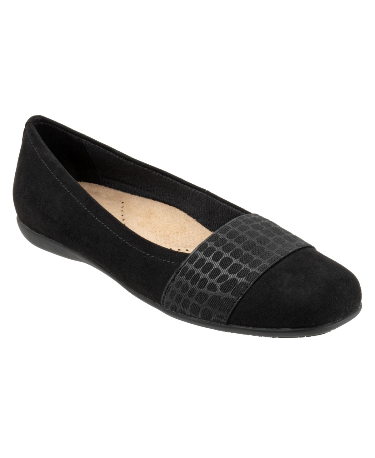 Trotters Samantha Flat - Black suede/croco