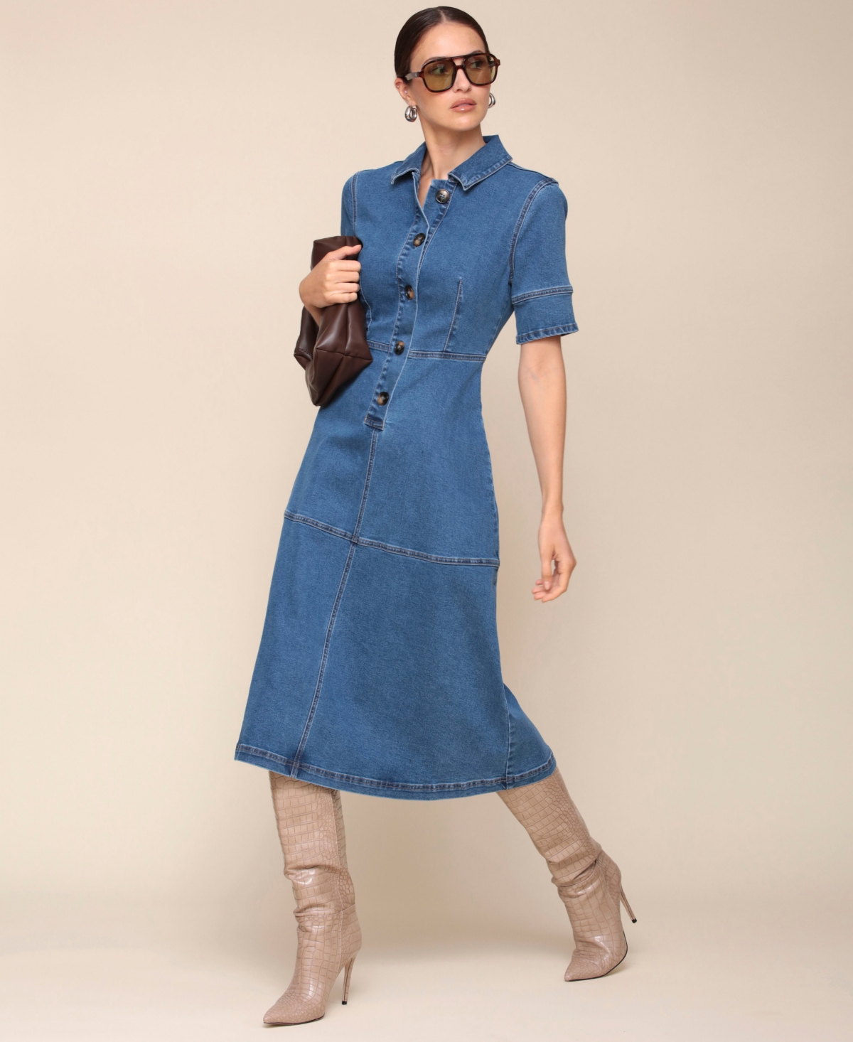 Click here for Avec Les Filles Womens Denim Midi Shirtdress - Med... prices