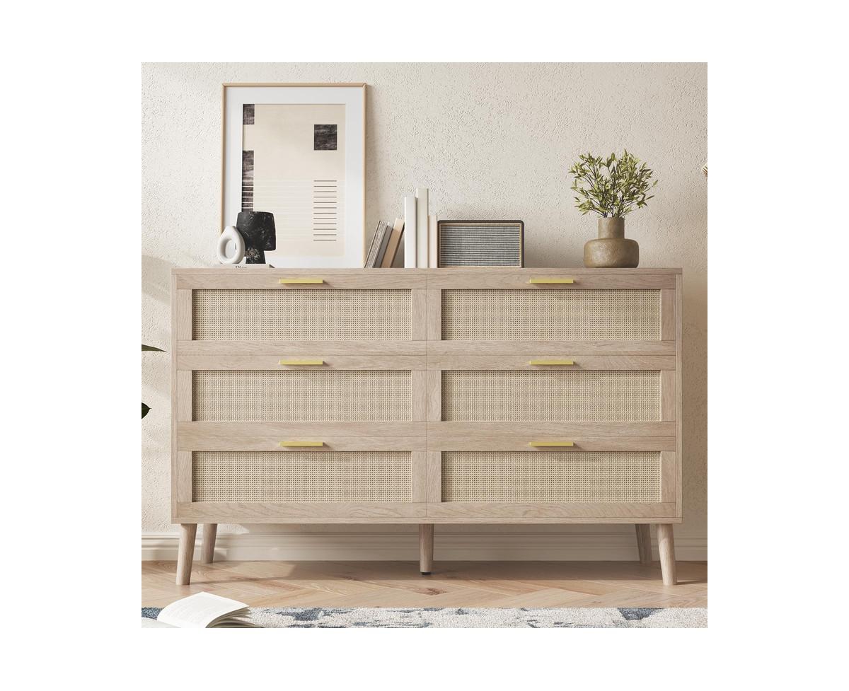 Click here for gaomon 6 Drawer Rattan Dresser  47.2 x 15.7 x 29.5... prices