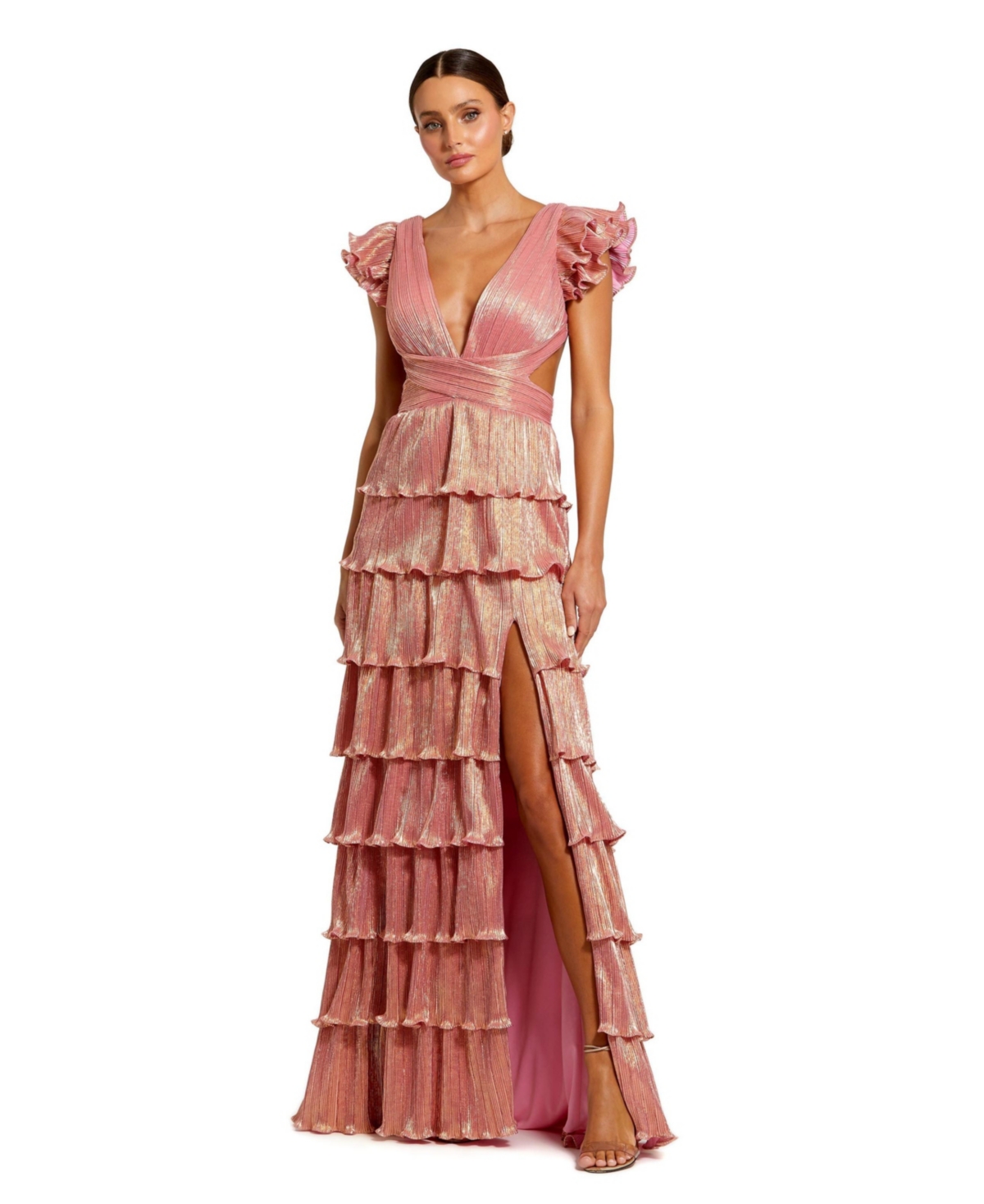 Click here for Mac Duggal Womens Ruffle Tiered Criss Cross Lace U... prices