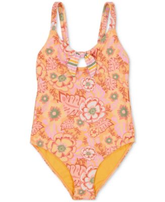 Roxy Big Girls Wild Flower Cutout-Detail One-Piece Swimsuit - Macy's