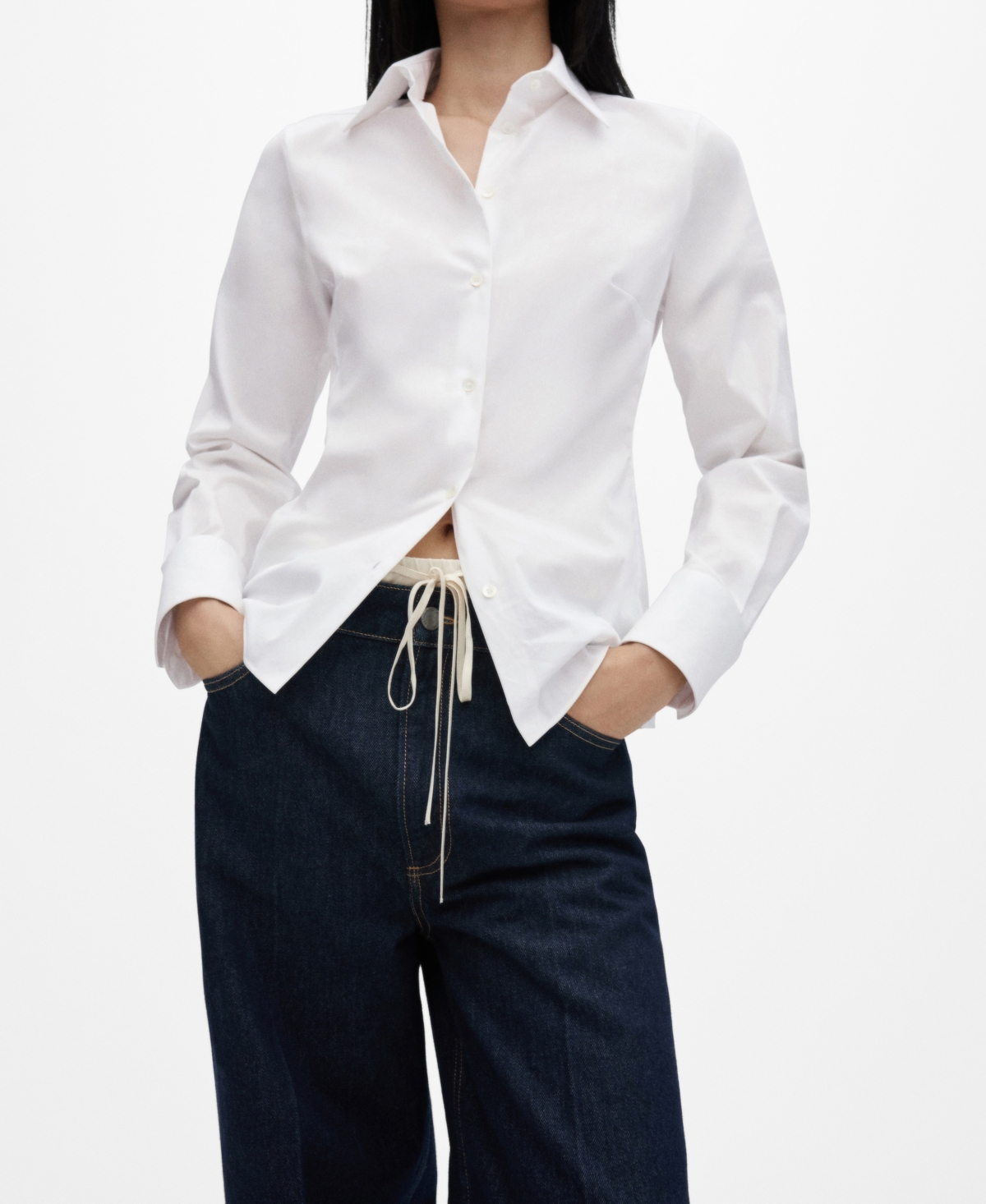 Click here for Mango Womens Slim Fit Poplin Shirt - White prices